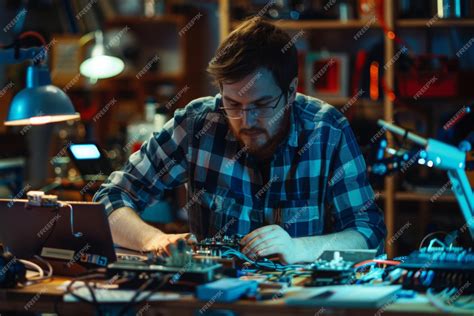 Premium Photo A Male Programmer Creates Robotics An Arduino Board Controls Servo Motors Diy