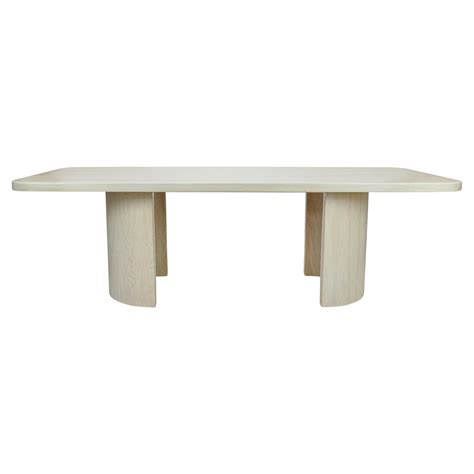 Modern Rectangular White Oak Dining Table W Half Cylinder Legs Round