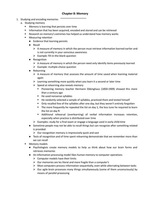 Chapter 8 Memory Notes Psyc1001 Introduction To Psychology Hku Thinkswap