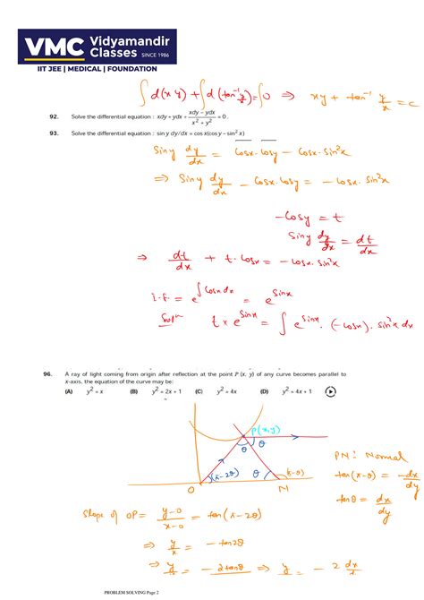 Solution Differential Equation Problem Solving Class Teacher Notes