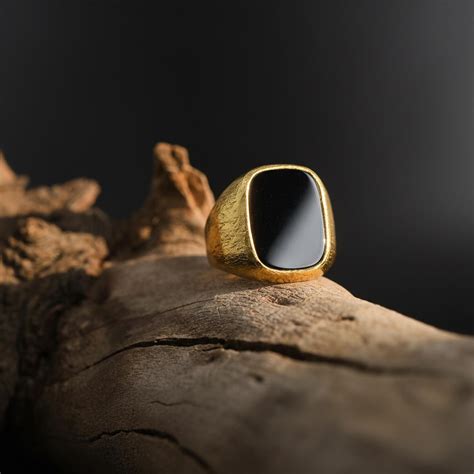 Mens Onyx Signet Ring Black Onyx Statement Ring Rustic Silver Ring