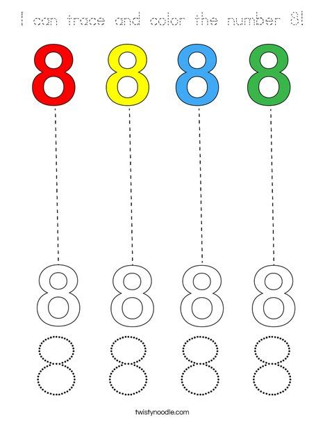I Can Trace And Color The Number 8 Coloring Page Tracing Twisty Noodle
