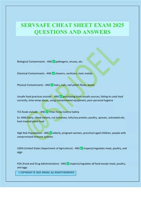 Servsafe Cheat Sheet Exam 2025 Questions And Answers Servsafe Stuvia Us