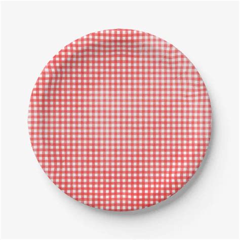 Red And White Faded Gingham Design Paper Plates Zazzle