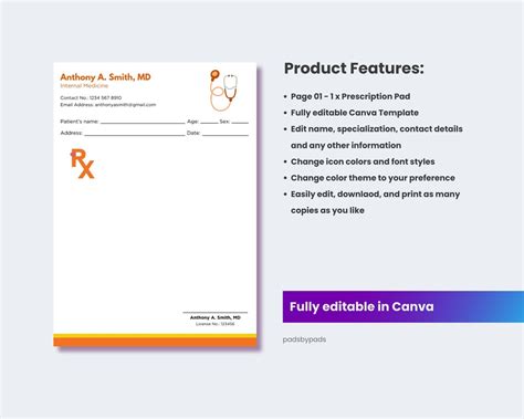 Editable Prescription Pad Editable Medical Certificate Rx