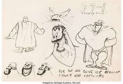 Alls Fair At The Fair Popeye Cartoon Bluto Model Sheet Famous Lot
