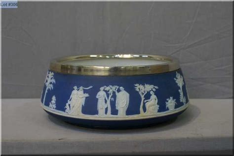Vintage Cobalt Blue Jasperware By Wedgwood Salad Bowl With Silver Plate