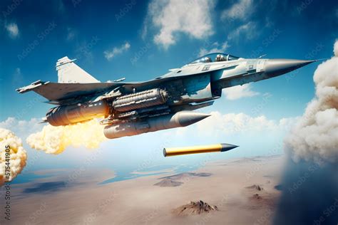 Jet Fighter Firing Missile On High Speed Chase Close Up Aerial View