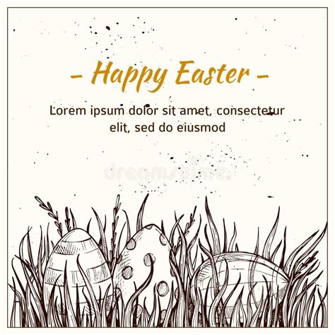 Hand Drawn Vector Illustration Happy Easter Eggs On Grass Stock Vector Illustration Of Line