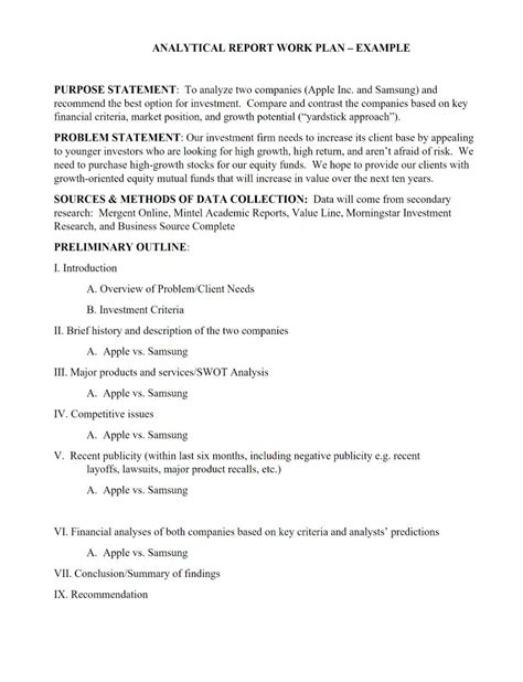 Analytical Report Work Plan Example Purpose