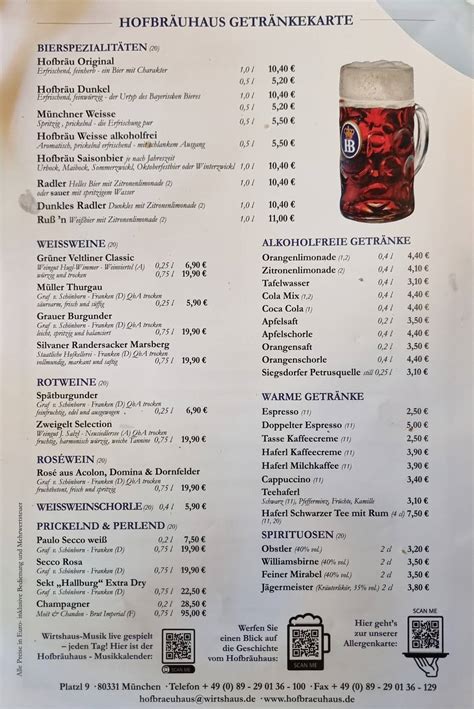 Speisekarte Von Hofbräuhaus Restaurant München Platzl 9