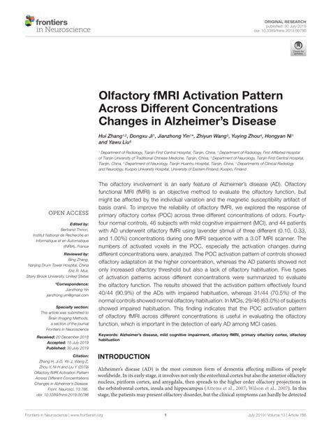 Pdf Olfactory Fmri Activation Pattern Across Different Concentrations