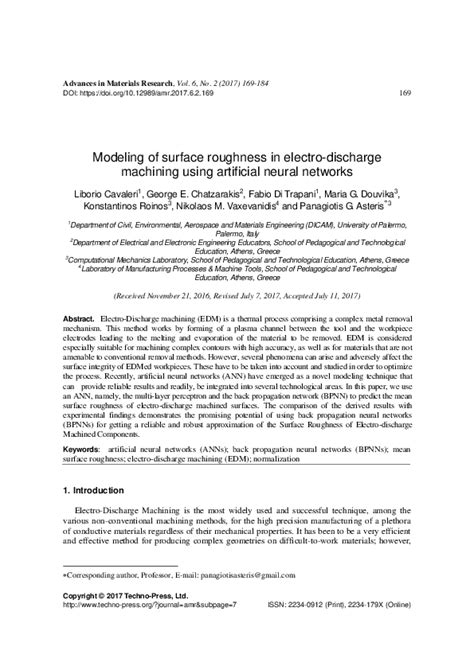 Pdf Ann Based Prediction Of Surface Roughness In Edm