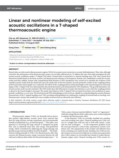 Pdf Linear And Nonlinear Modeling Of Self Excited Acoustic Oscillations In A T Shaped