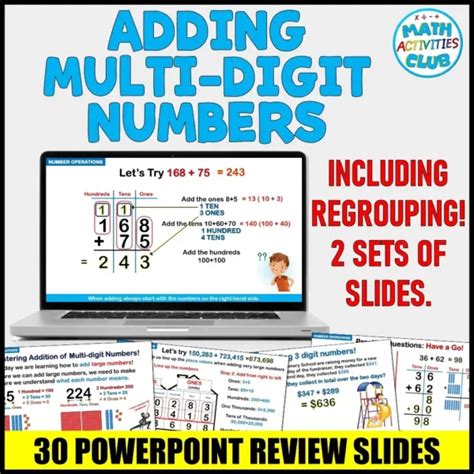 Adding Multi Digit Numbers Powerpoint Slides Grades 3 6 Teaching Slides Math Activities Club