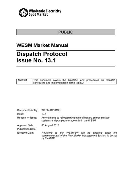 Dispatch Protocol Issue No 131 Wesm Market Manual Pdf Electrical Grid Electric Power Dispatch Protocol Issue No 131 Wesm Market Manual Pdf Electrical Grid Electric Power