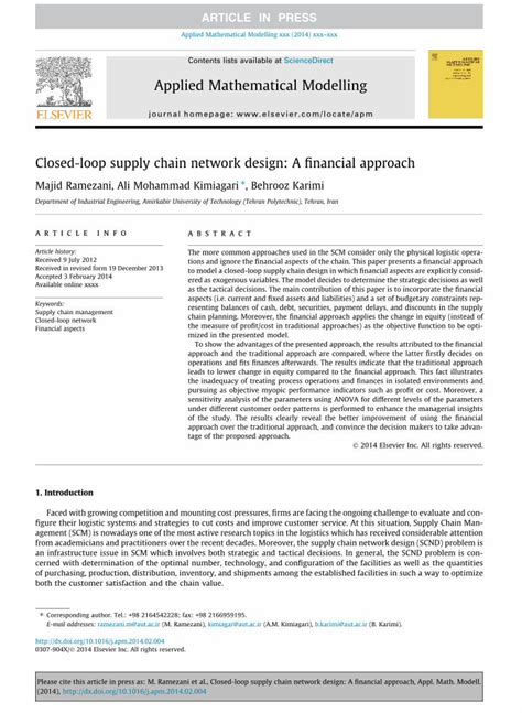 Pdf Closed Loop Supply Chain Network Design A Financial Approach