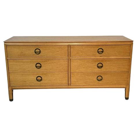Midcentury Post Modern Oak 6 Drawer Dresser Credenza Brass Pulls Style Dunbar For Sale At 1stdibs