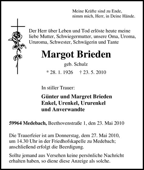 Traueranzeigen Von Margot Brieden Trauer In Nrwde