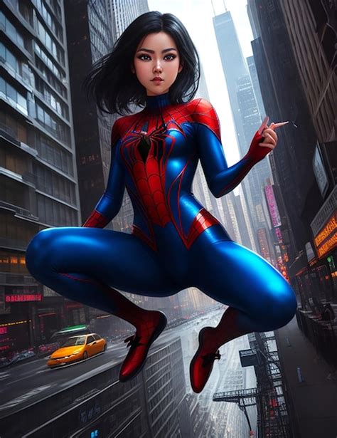 Premium Photo Spider Womans Portrait In Action With Dark Background