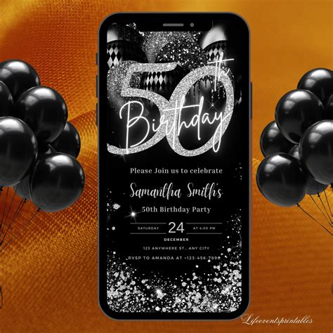Digital Fiftieth Birthday Invitation Template 50th Electronic Birthday