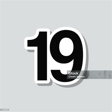 19 Number Nineteen Icon Sticker On Gray Background Stock Illustration