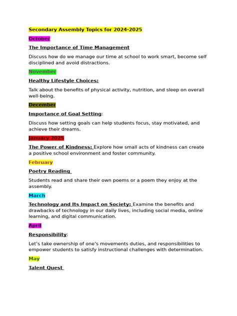 Assembly Topics Secondary Pdf