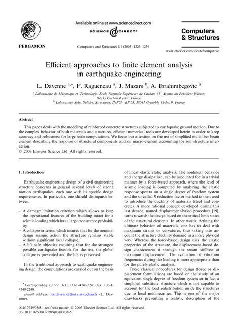 Pdf Efficient Approaches To Finite Element Analysis In Earthquake
