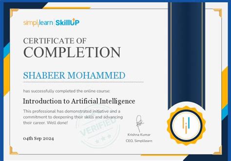 Shabeer Mohammed Has Successfully Completed The Introduction To Artificial Intelligence Online