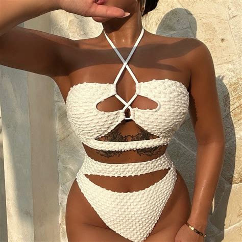 White Swimwear Sexy Swimwear Drawstring Bikini Swimwear