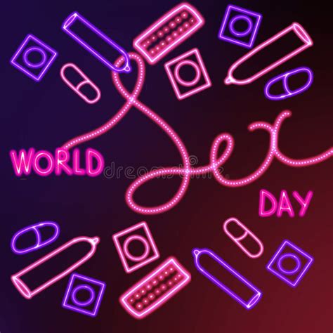 World Sexual Day Illustration In Neon Color With Contraceptive