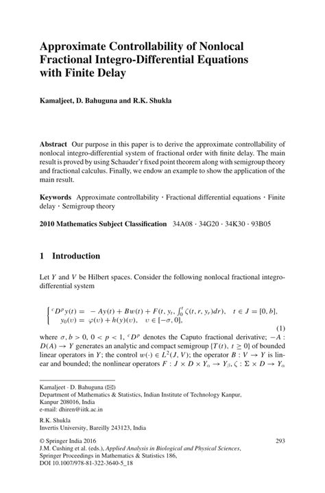 Pdf Approximate Controllability Of Nonlocal Fractional Integro Differential Equations With