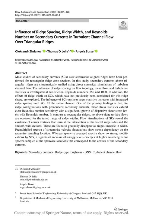 Pdf Influence Of Ridge Spacing Ridge Width And Reynolds Number On
