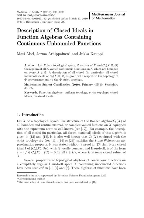 Pdf Description Of Closed Ideals In Function Algebras Containing