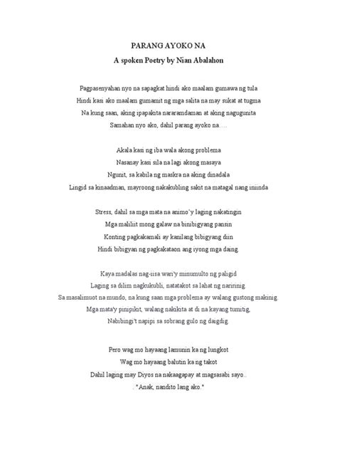 Parang Ayoko Na A Spoken Poetry About Stress Pdf