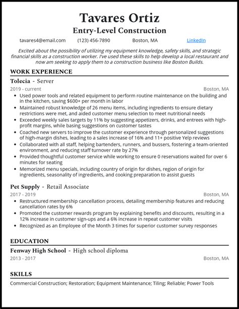 3 Entry Level Construction Resume Examples For 2025