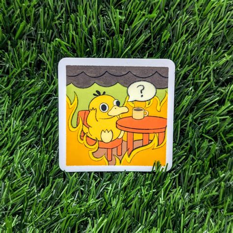 This Is Fine Meme Psyduck Waterproof Stickers Etsy