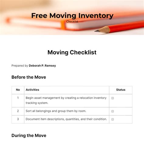 Moving Inventory Checklist Template Edit Online And Download Example