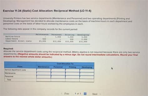 Solved Exercise Static Cost Allocation Reciprocal Chegg