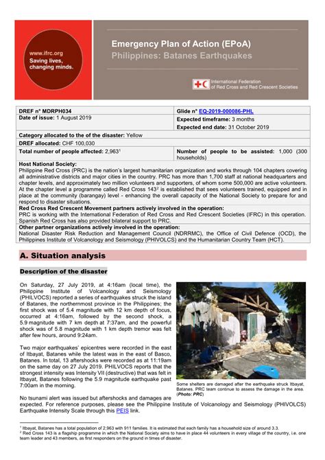 Emergency Plan Of Action Epoa Philippines Batanes Earthquakes Docslib