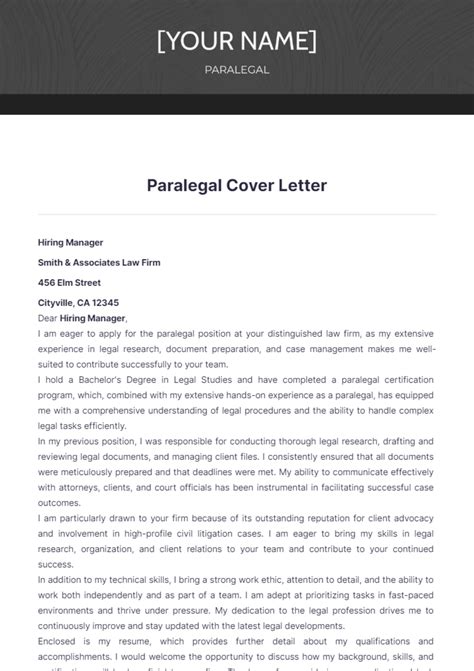 Paralegal Cover Letter Sample Free 7 Legal Assistant Cover Letter