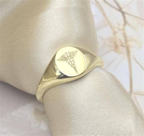 Sterling Silver Caduceus Ring Custom Medical Symbol Ring Personalized