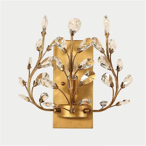 Oukaning 1 Light Gold Modern Crystal Iron Art Aisle Wall Sconce With