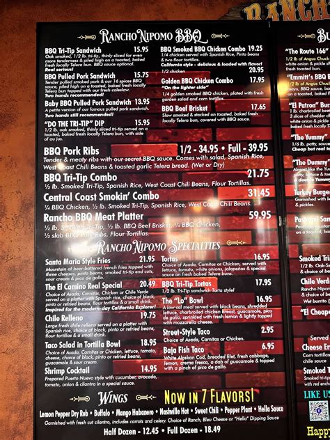 Menu At Rancho Nipomo Bbq Nipomo