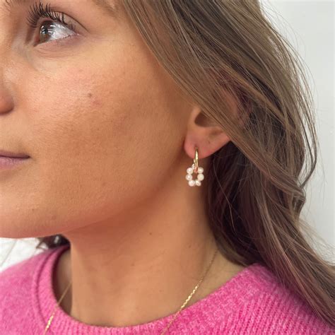 Mimi Mini Hoops Pearl White Beaded On Gold Emeldo