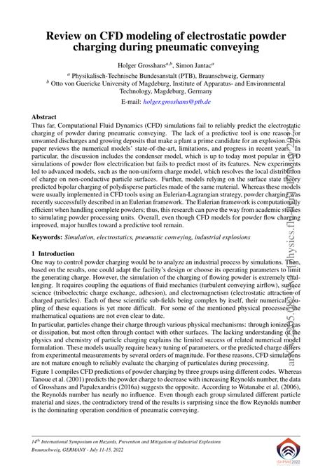 Pdf Review On Cfd Modeling Of Electrostatic Powder Charging During Pneumatic Conveying