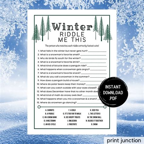 Winter Riddle Trivia Game Printable Holiday Activity Winter Games