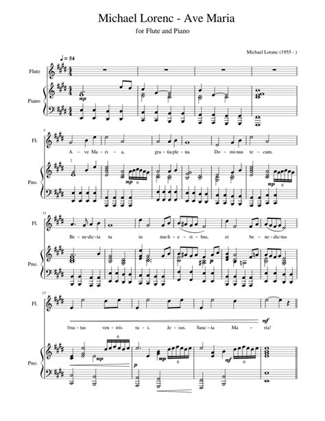 Michael Lorenc Ave Maria Sheet Music For Flute Piano Oboe