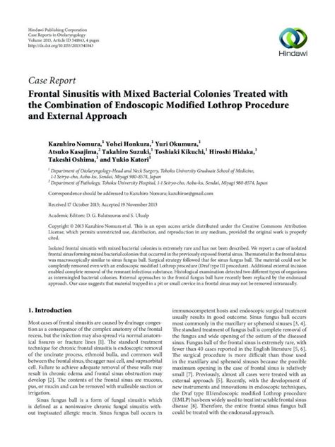 Pdf Case Report Frontal Sinusitis With Mixed Bacterial Colonies