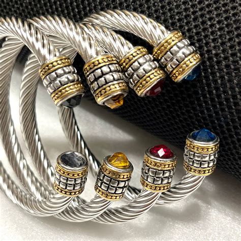 Classic 6mm Cable Cuff Bracelet Two Tone 18k Gold Cable Cuff Bracelets Gold Silver Stackable